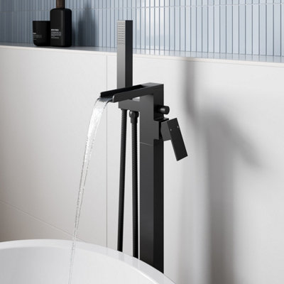 Affine Black Freestanding Bath Shower Mixer Tap with Handset Square ...