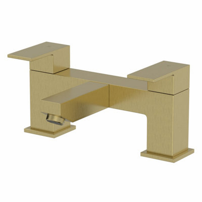 Affine Brushed Brass Bath Mixer Tap Square Twin Handle Deck Mounted ...