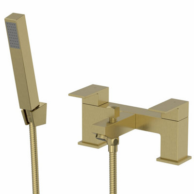 Affine Brushed Brass Shower Mixer Tap Square Twin Handle with Handset ...
