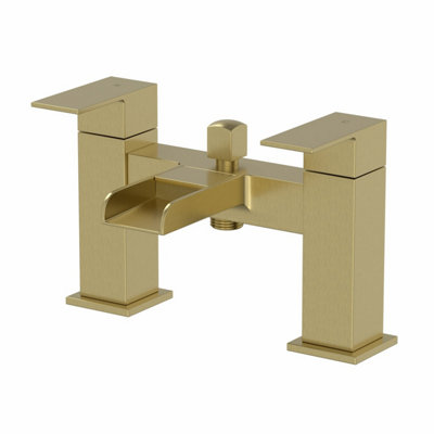Affine Brushed Brass Waterfall Bath Tap Square Twin Handle No Shower ...