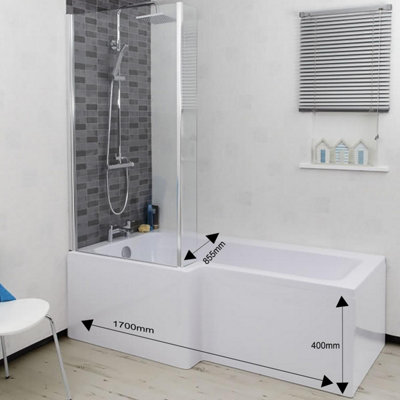 Affine Complete Bathroom Suite Black 1700 L Shape LH Bath Screen Vanity ...