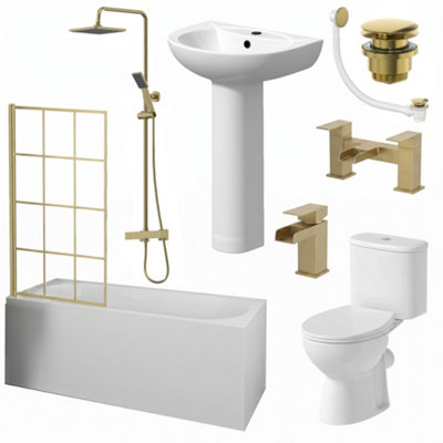 Affine Complete Bathroom Suite Brass Bath Shower Screen Basin Pedestal ...