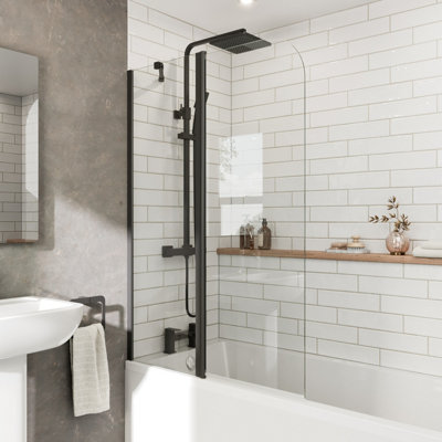 Affine Curved Folding Bath Shower Screen 1000mm Hinged Frame Matt Black ...