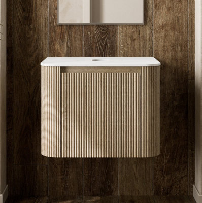Affine Deku Fluted Oak Wall Hung Countertop Bathroom Vanity Unit 600mm
