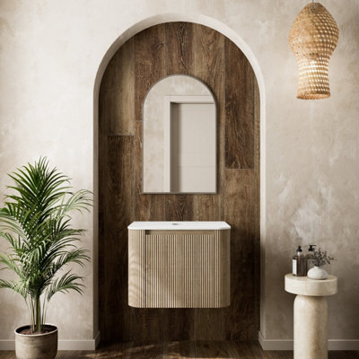 Affine Deku Fluted Oak Wall Hung Countertop Bathroom Vanity Unit 600mm