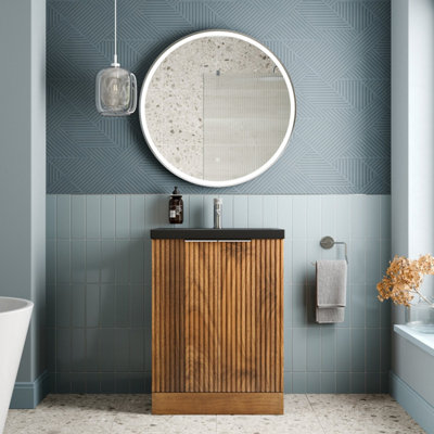 Affine Fluted 600mm Bathroom Vanity Unit Basin Floorstanding Cupboard ...