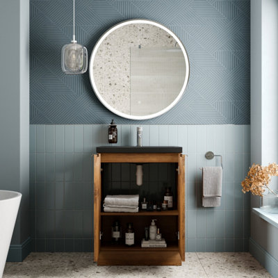 Affine Fluted 600mm Bathroom Vanity Unit Basin Floorstanding Cupboard ...