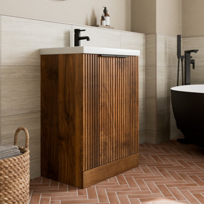 Affine Fluted 600mm Bathroom Vanity Unit Basin Floorstanding Cupboard ...