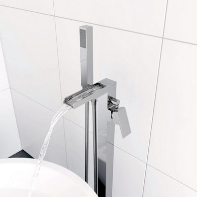 Affine Freestanding Floor Mounted Waterfall Square Bath Shower Mixer ...