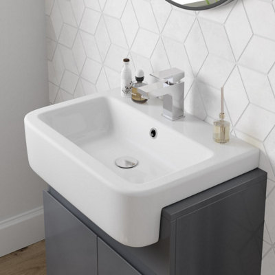 Affine Freestanding Vanity Unit with Basin Ceramic Semi Recessed Sink ...