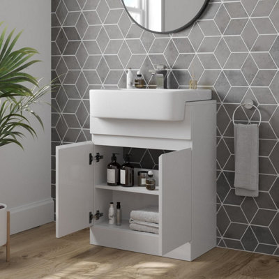 Affine Freestanding Vanity Unit with Basin Ceramic Semi Recessed Sink ...