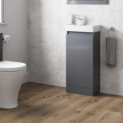 Affine Gloss Grey Floor Standing 400mm Slim Vanity Unit Basin Sink ...