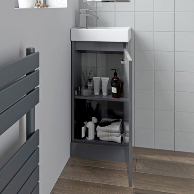 Affine Gloss Grey Floor Standing 400mm Slim Vanity Unit Basin Sink ...
