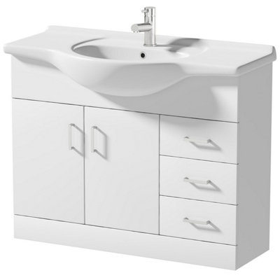Affine Gloss White 1050mm Bathroom Vanity Unit & Basin Sink ...