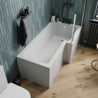 Affine L Shaped Shower Bath Right Hand Bathtub 1700mm Screen & Rail ...