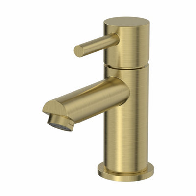Affine Mini Cloakroom Basin Mixer Tap Round Mono Single Lever Brushed Brass
