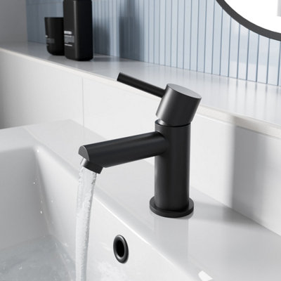 Affine Mini Cloakroom Basin Mixer Tap Round Mono Single Lever Matt Black