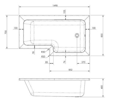 Affine Modern 1500mm L Shaped Right Hand Shower Bath Only Bathtub ...
