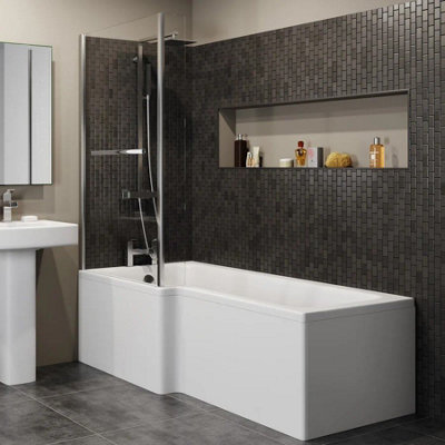 Affine Modern 1600mm Left Hand L Shaped Shower Bath Only Bathtub ...