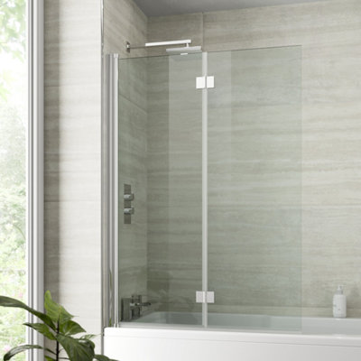 Affine Modern Bathroom Bath Shower Screen 2 Section Square Chrome ...