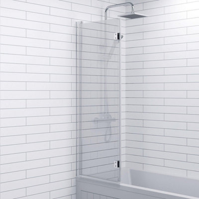Affine Modern Bathroom Bath Shower Screen 2 Section Square Chrome ...