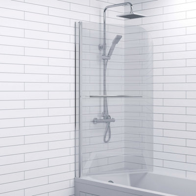 Affine Modern Bathroom Bath Shower Screen Curved Chrome 800mm ...