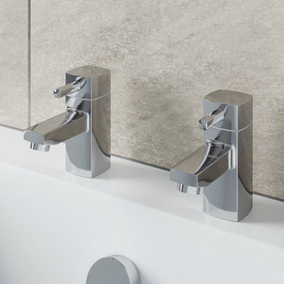 Affine Modern Bathroom Hot & Cold Bath Taps Chrome Twin Pair Brass ...