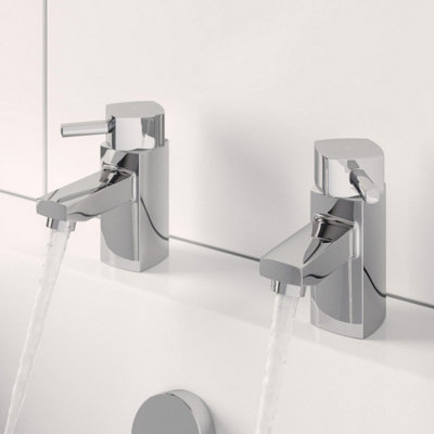 Affine Modern Bathroom Hot & Cold Bath Taps Chrome Twin Pair Brass ...