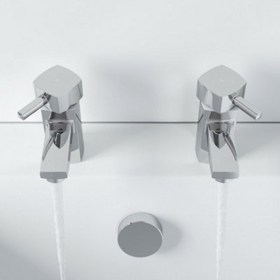 Affine Modern Bathroom Hot & Cold Bath Taps Chrome Twin Pair Brass ...