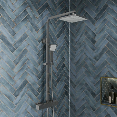 Affine Modern Bathroom Mixer Shower Thermostatic Square Rainfall Head ...