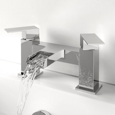 Affine Modern Bathroom Waterfall Bath Filler Mixer Tap Square Twin ...