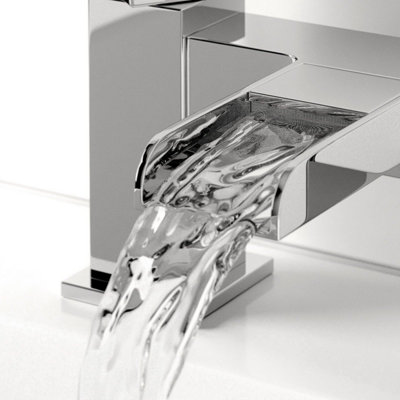 Affine Modern Bathroom Waterfall Bath Filler Mixer Tap Square Twin ...