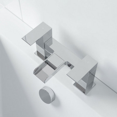 Affine Modern Bathroom Waterfall Bath Filler Mixer Tap Square Twin ...