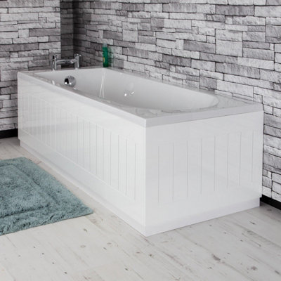 Affine Modern Front Bath Side Panel Tongue & Groove White MDF 1700mm ...