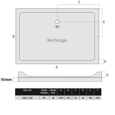 Affine Modern Rectangle Shower Tray 1000 x 700mm Easy Plumb Slimline ...
