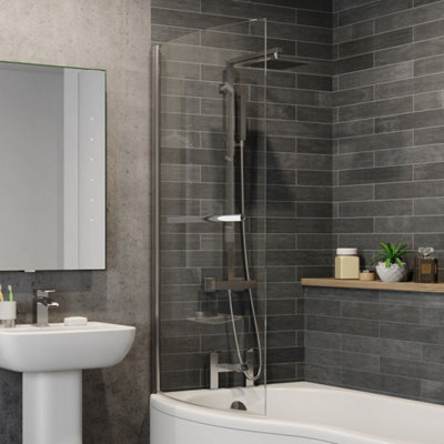 Affine P Shaped LH Bathroom Suite Showerbath Screen 1700mm Bath Side ...