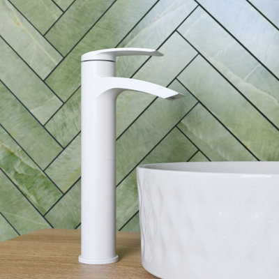 Affine Tall Basin Mixer Tap Countertop Sink Bathroom Mono Curved Spout ...