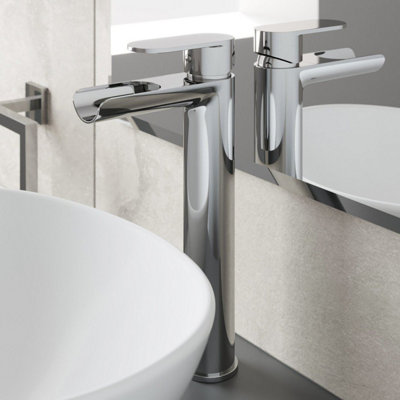 Affine Tall Countertop Waterfall Basin Mixer Tap Bathroom High Rise ...