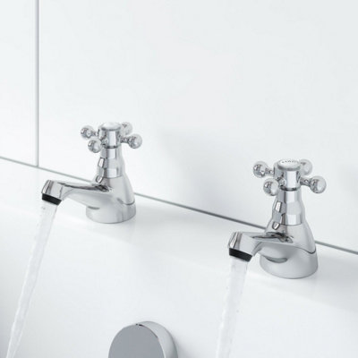 Affine Traditional Bathroom Bath Taps Twin 2 Tap Hole Brass Cross Head ...