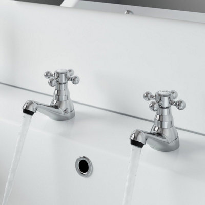 Affine Traditional Bathroom Twin Basin Sink Taps 2 Tap Hole Brass Cross ...