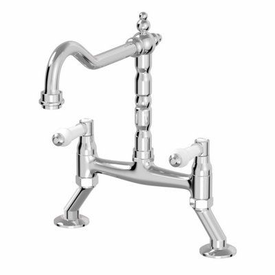 Affine Traditional Bridge Kitchen Mixer Tap Twin Levers Sink Taps ...