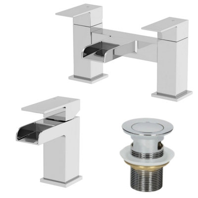 Affine Waterfall Bath & Basin Mixer Tap Set with Waste - Square Lever ...