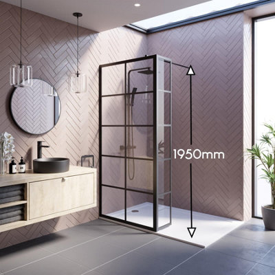 Affine Wet Room Screen 900mm Walk In Enclosure 8mm Grid Glass Return ...