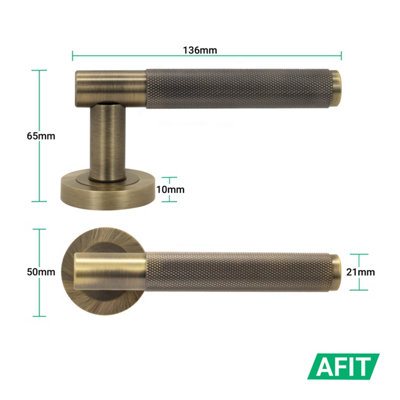 AFIT Antique Brass Door Handle Internal Lever on Rose Vuori Knurled ...