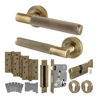 AFIT Antique Brass Fire Door Handle Euro Lock Thumbturn Cylinder ...