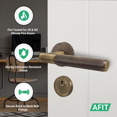AFIT Antique Brass Fire Door Handle Euro Lock Thumbturn Cylinder ...