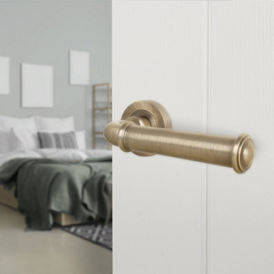 AFIT Antique Brass Fire Door Handle, Internal Lever on Rose Fire Rated ...