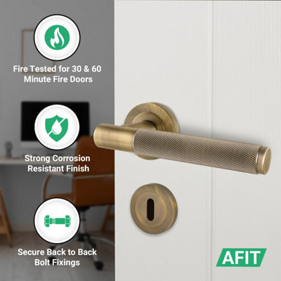 AFIT Antique Brass Fire Door Handle Key Lock Set Internal Fire Rated ...