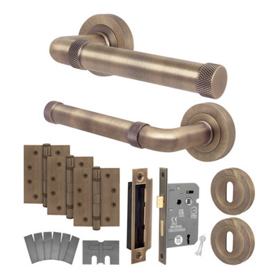 AFIT Antique Brass Fire Door Handle Key Lock Set, Internal Fire Rated ...