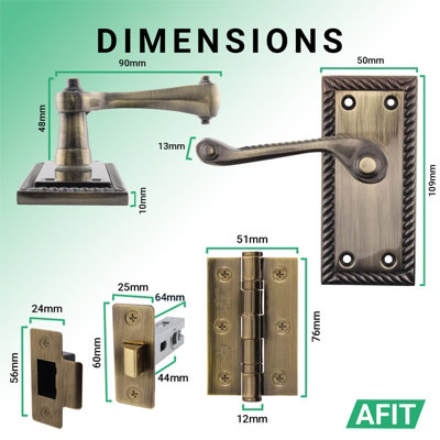 AFIT Antique Brass Georgian Scroll Door Handle Latch Set - 1 Pair ...